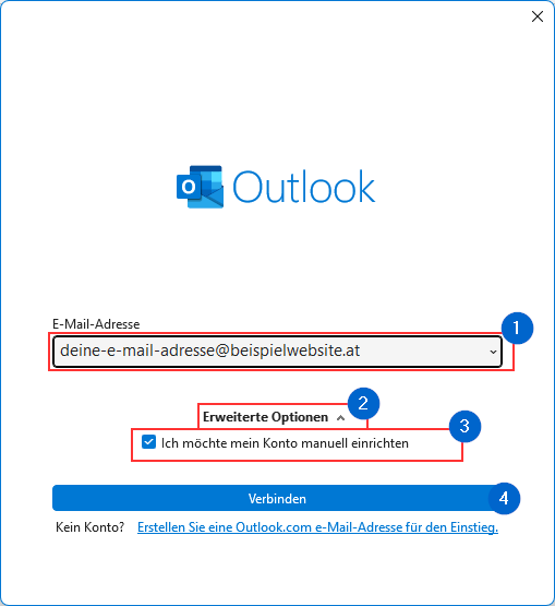 I already use Outlook - how can I add my e-mail address?