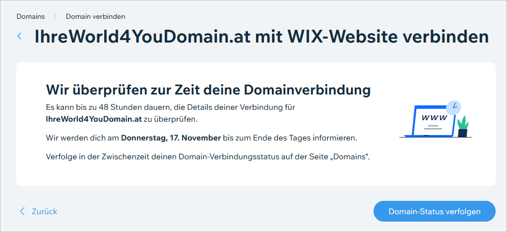 How do I connect my Wix website to my world4you domain?